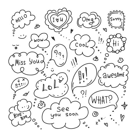 Speech bubbles set in doodle style. Hand drawn dialog clouds with ...