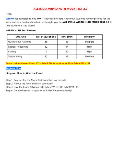 Wipro Nlth Mock Test All India Pdf