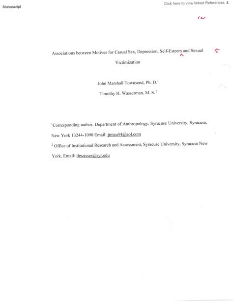 Pdf Associations Between Motives For Casual Sex Depression Self