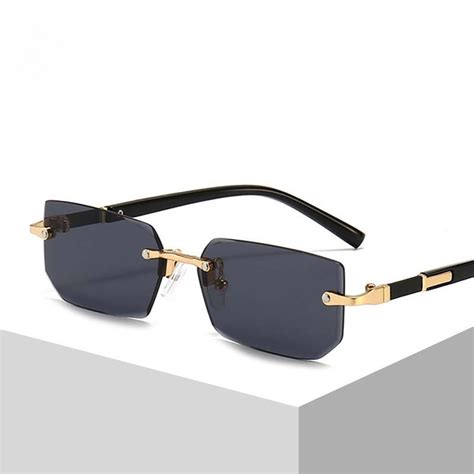 Trendy Rimless Rectangle Sunglasses Frameless Fashion Shades Punk