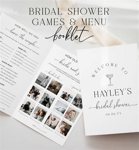Quinn Script Printable Bridal Shower Couples Game And Menu Booklet T