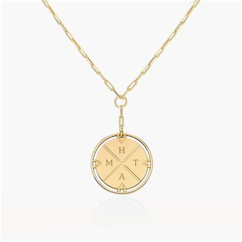 Engraved Compass Necklace 14k Solid Gold Oak And Luna