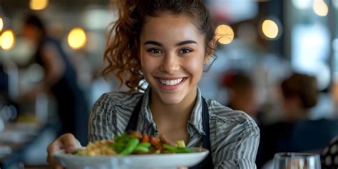 A Happy Server In A Fine Dining Restaurant Serving Food To Customers