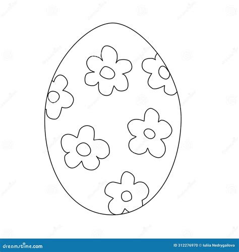 Egg With Simple Flower Pattern Doodle Style Flat Vector Outline For