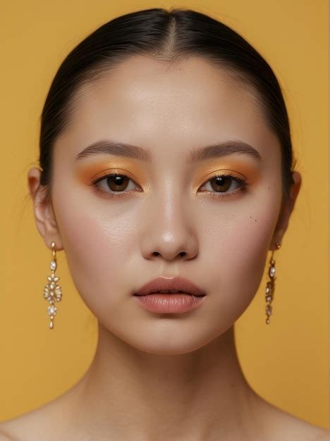 Premium Photo Young Beauty Woman With Her Hair Pulled Back Yellow