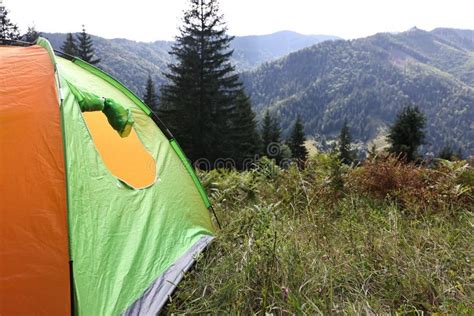 Camping Tent On Green Grass In Mountains Stock Image Image Of Object
