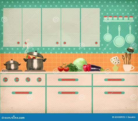 Retro Kitchen Interior Vector Provence Background