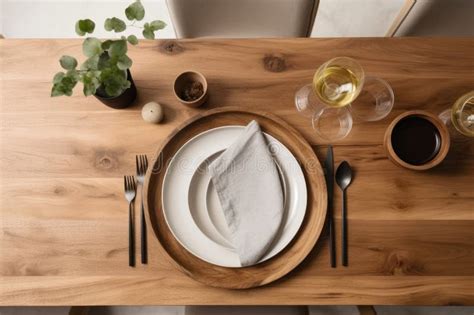 A Dinner Table Made Of Rustic Oak Wood Created With Generative Ai Technology Stock Illustration