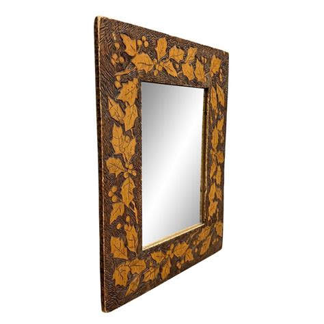 Late 19th Century American Pyrography Holly Framed Mirror Chairish