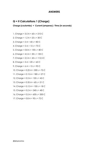Gcse Physics Worksheets [q It] Calculations Teaching Resources