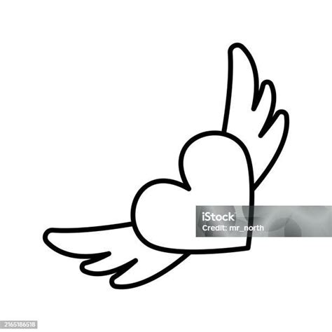 얇은 선 스타일에 날개 아이콘이 있는 하트 벡터 일러스트 레이 션 그래픽 디자인 개념 기호에 대한 스톡 벡터 아트 및 기타 이미지 개념 기호 고립 색상 긍정적인 감정