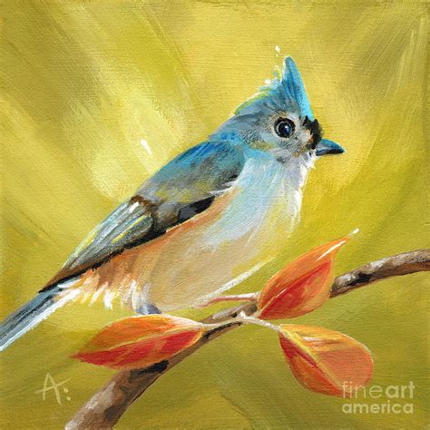 Tufted Titmouse Fall Leaves Painting By Annie Troe Fine Art America