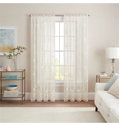 Waverly Sherry Lace 경량 우아한 꽃무늬 쉬어 로드 포켓 카페 창문 커튼 거실용 패널 1개 1 티몬