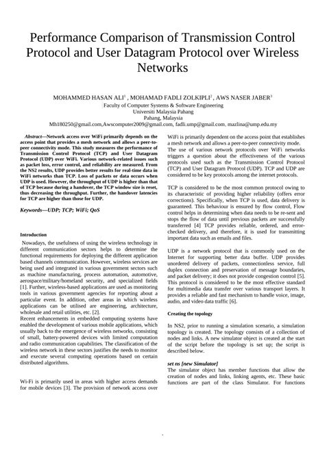 pdf performance comparison of transmission control protocol and user