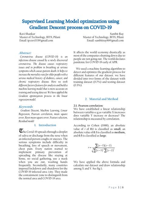 Pdf Supervised Learning Model Optimization Using Gradient Descent Process