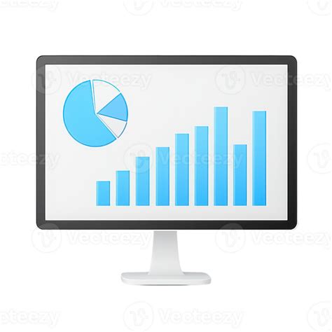 A Computer Monitor Displaying A Blue Bar Graph And Pie Chart Illustrating Data Analysis And