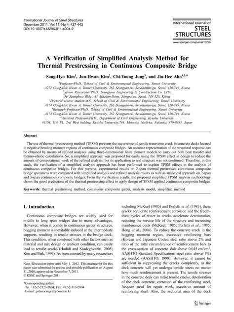 Pdf A Verification Of Simplified Analysis Method For Thermal Prestressing In Continuous