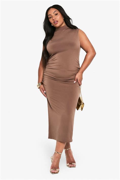 Plus One Shoulder Ruched Detail Maxi Dress Boohoo Usa