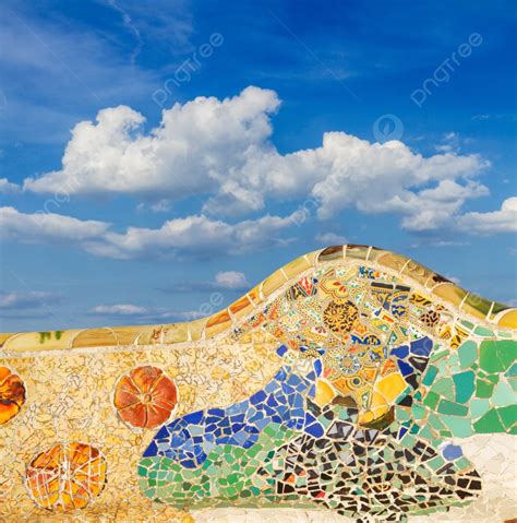 공원 구엘의 유명한 다채로운 모자이크 벤치의 세부 사항 사진 배경 및 무료 다운로드를위한 그림 Pngtree