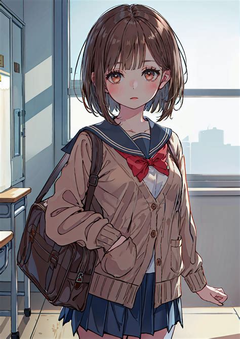 Download Wallpaper 2400x3392 Girl Sailor Suit Bag Window Anime Art