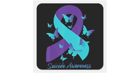 Teal Purple Ribbon Butterflies Suicide Prevention Square Sticker Zazzle