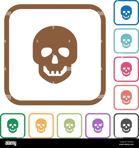Human Skull Simple Icons In Color Rounded Square Frames On White