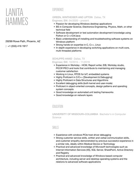 Engineer SW Resume Samples Velvet Jobs
