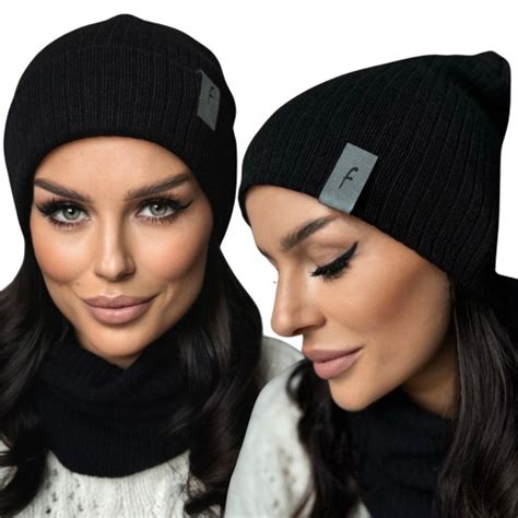 KOMPLET DAMSKI CZAPKA BEANIE KOMIN GOLF TUBA ZESTAW CIEPŁY DUŻY BAWEŁNA