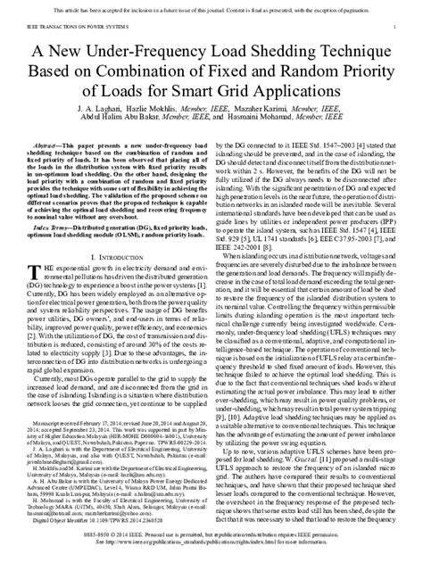 Pdf A New Under Frequency Load Shedding Technique Based On