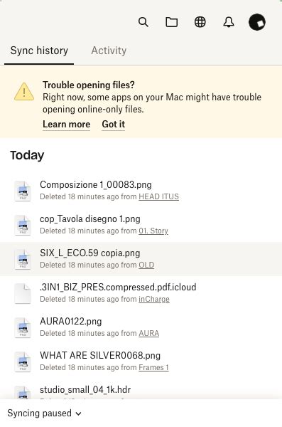 online dropbox files getting deleted while syncing to laptop the
