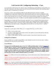 Lab Docx Lab Exercise Configuring Subnetting Pts As You Learned In Lab