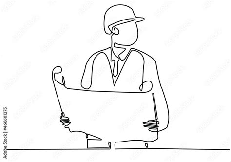 A Continuous Line Drawing Of The Young Foreman Manager Controlling The Construction Of The