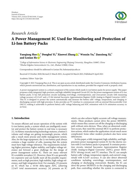 PDF A Power Management IC Used For Monitoring And Protection Of Li Ion Battery Packs