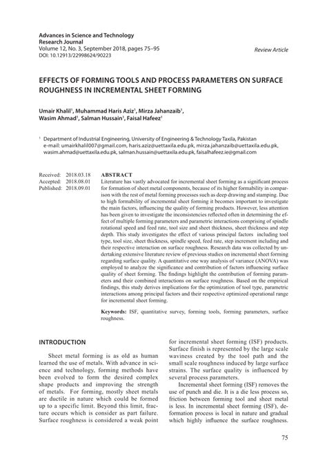 Pdf Effects Of Forming Tools And Process Parameters On Surface
