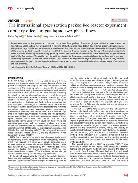 Pdf The International Space Station Packed Bed Reactor Experiment