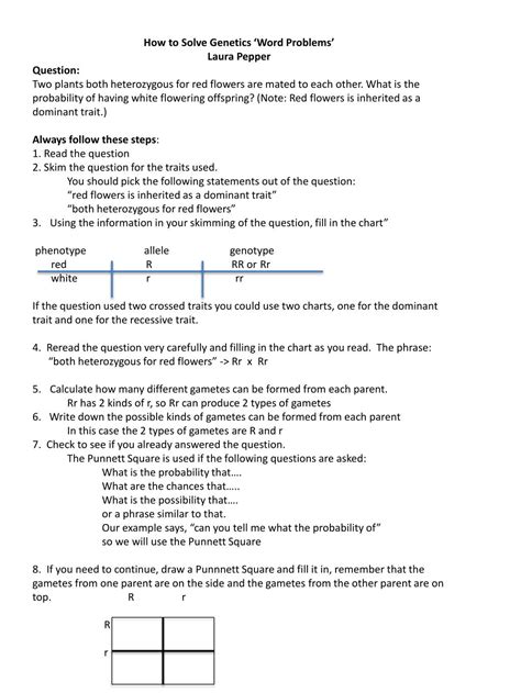 Ppt How To Solve Genetics ‘word Problems Laura Pepper Question