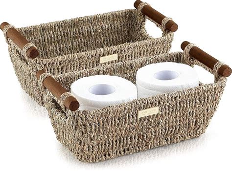Seagrass Hand Woven Basket With Wooden Handles
