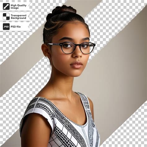 A Woman Wearing Glasses And A Black Frame With A Black Frame Premium
