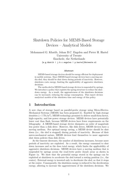 PDF Shutdown Policies For MEMS Based Storage Devices Analytical Models