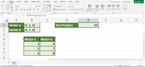 How To Calculate A Dot Product In Excel Sheetaki