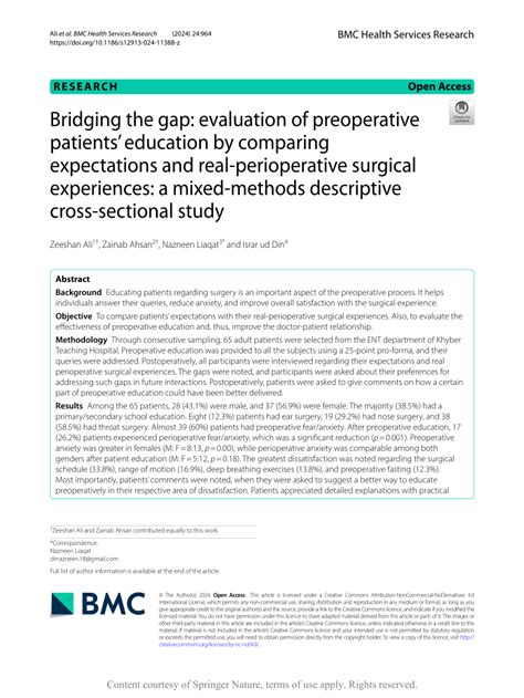 Pdf Bridging The Gap Evaluation Of Preoperative Patients Education By Comparing Expectations