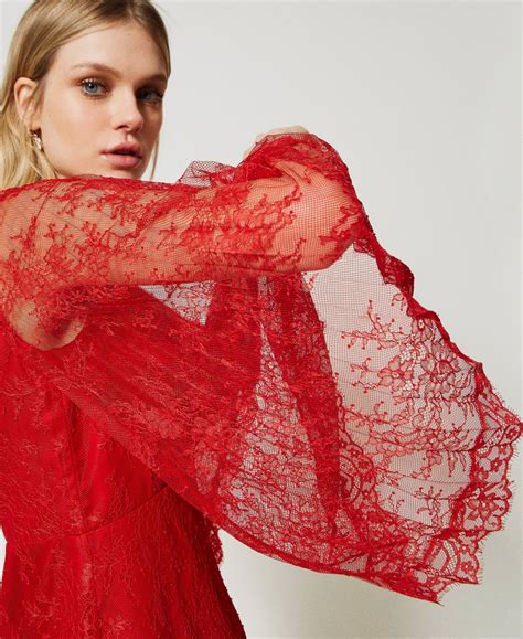 Short Pleated Lace Dress Woman Red Twinset Milano
