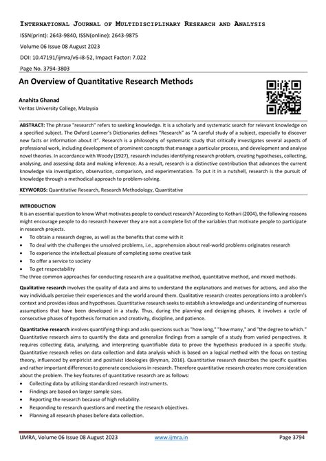 PDF An Overview Of Quantitative Research Methods