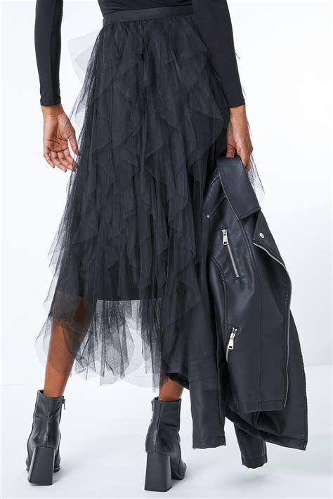 Elasticated Mesh Layered Skirt In Black Roman Originals Uk