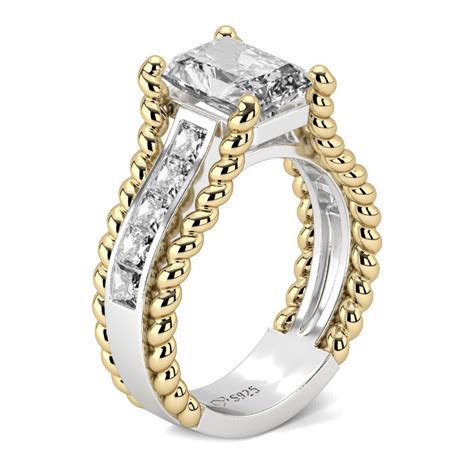 Jeulia Anillo De Corte Radiante De Dos Tonos De Plata Esterlina Jeulia