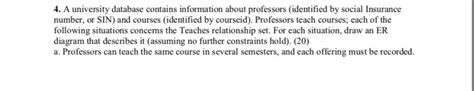 Solved 4 A University Database Contains Information About