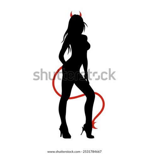 Beautiful Sexy Devil Women Silhouettes Isolated Stock Illustration