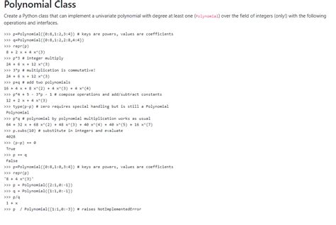 Polynomial Class Create A Python Class That Can Chegg