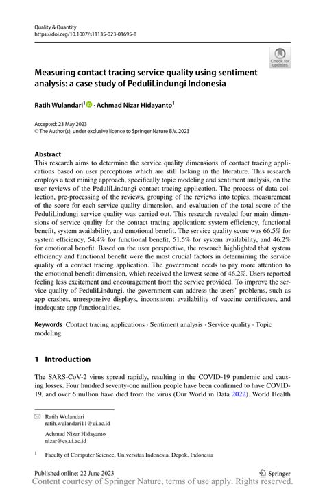 Measuring Contact Tracing Service Quality Using Sentiment Analysis A