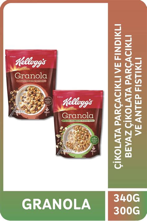 Kellogg s Granola Çikolata Parçacıklı Fındıklı G Ve Antep Fıstıklı Beyaz Çikolatalı G
